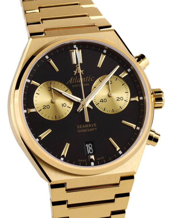 Seawave Chrono | Yellow Gold PVD with Black Dial – Atlantic Watches