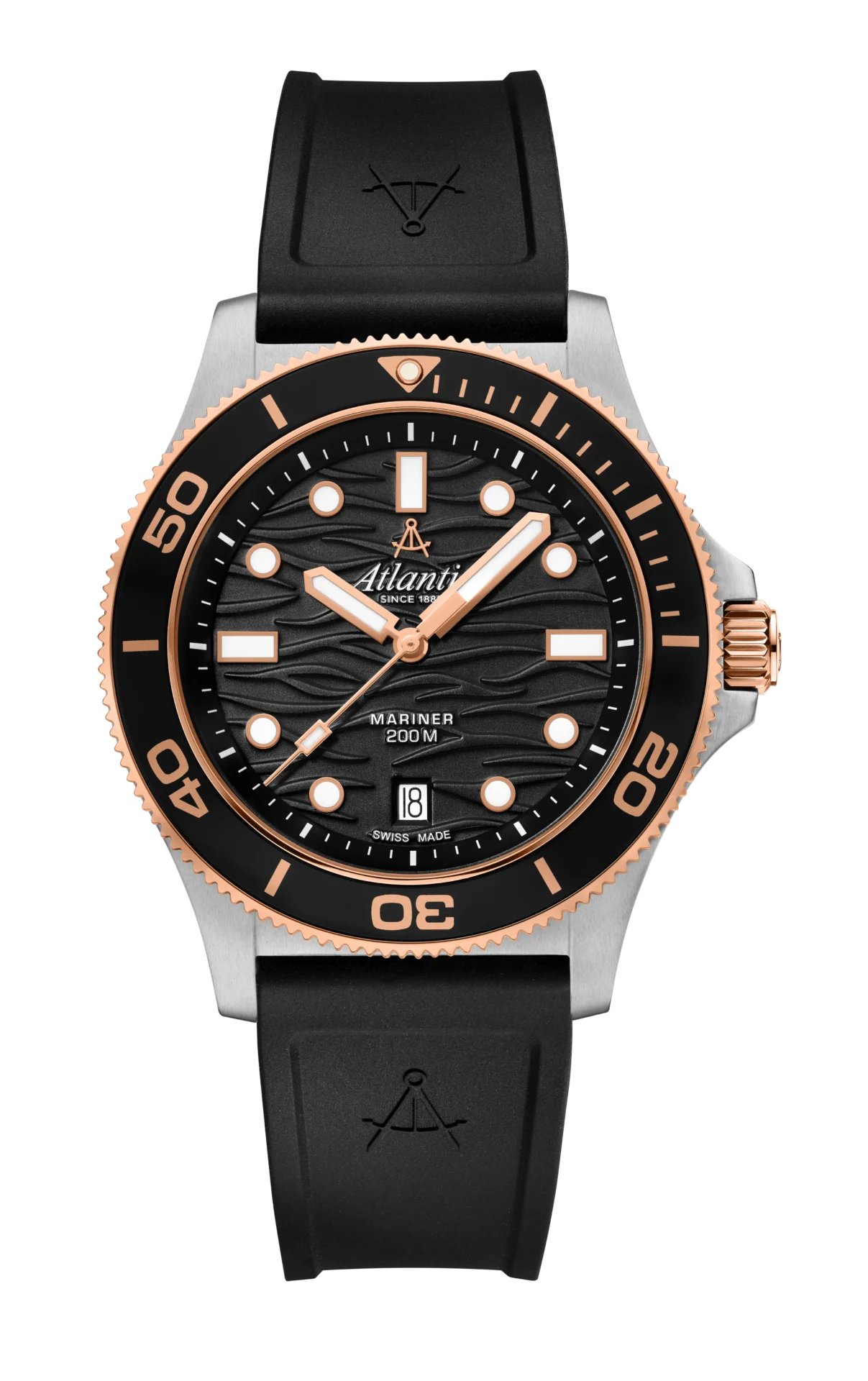 Atlantic Mariner Quartz Wave | Black Bicolor Rose Gold PVD PU ...
