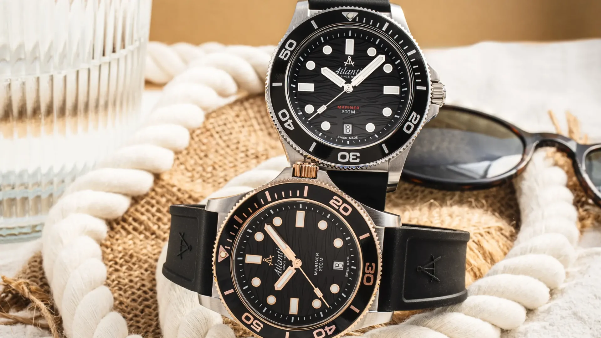 Atlantic Mariner Quartz Wave | Black Steel on PU Strap – Atlantic Watches